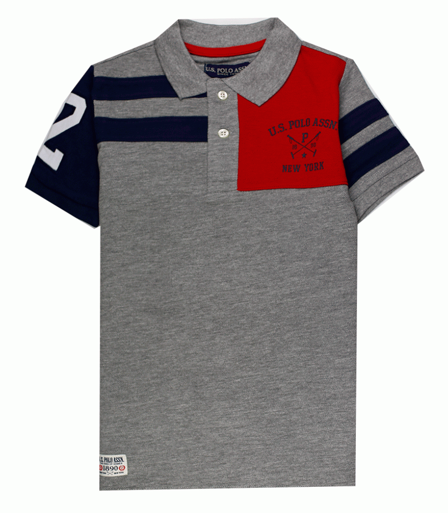 Uspa Grey Wt Red And Blue Colorblock Polo Shirt