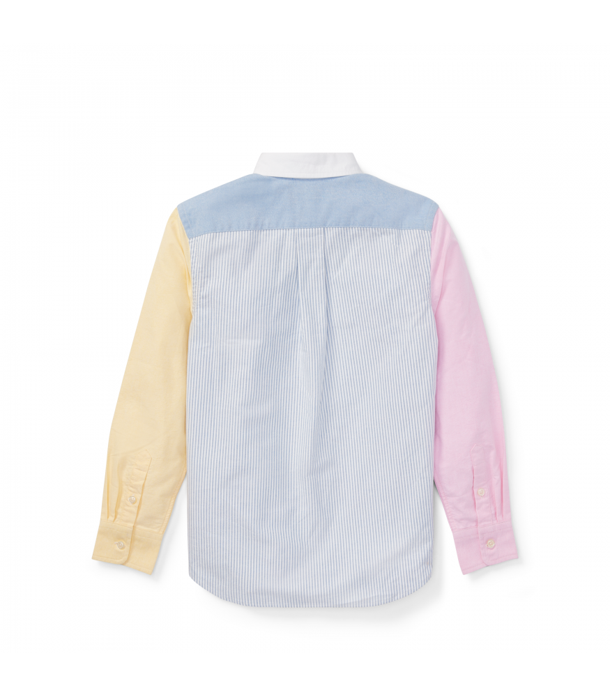 Polo Rl Blue & Striped Color Block Shirt Wt Yellow And Pink Sleeve